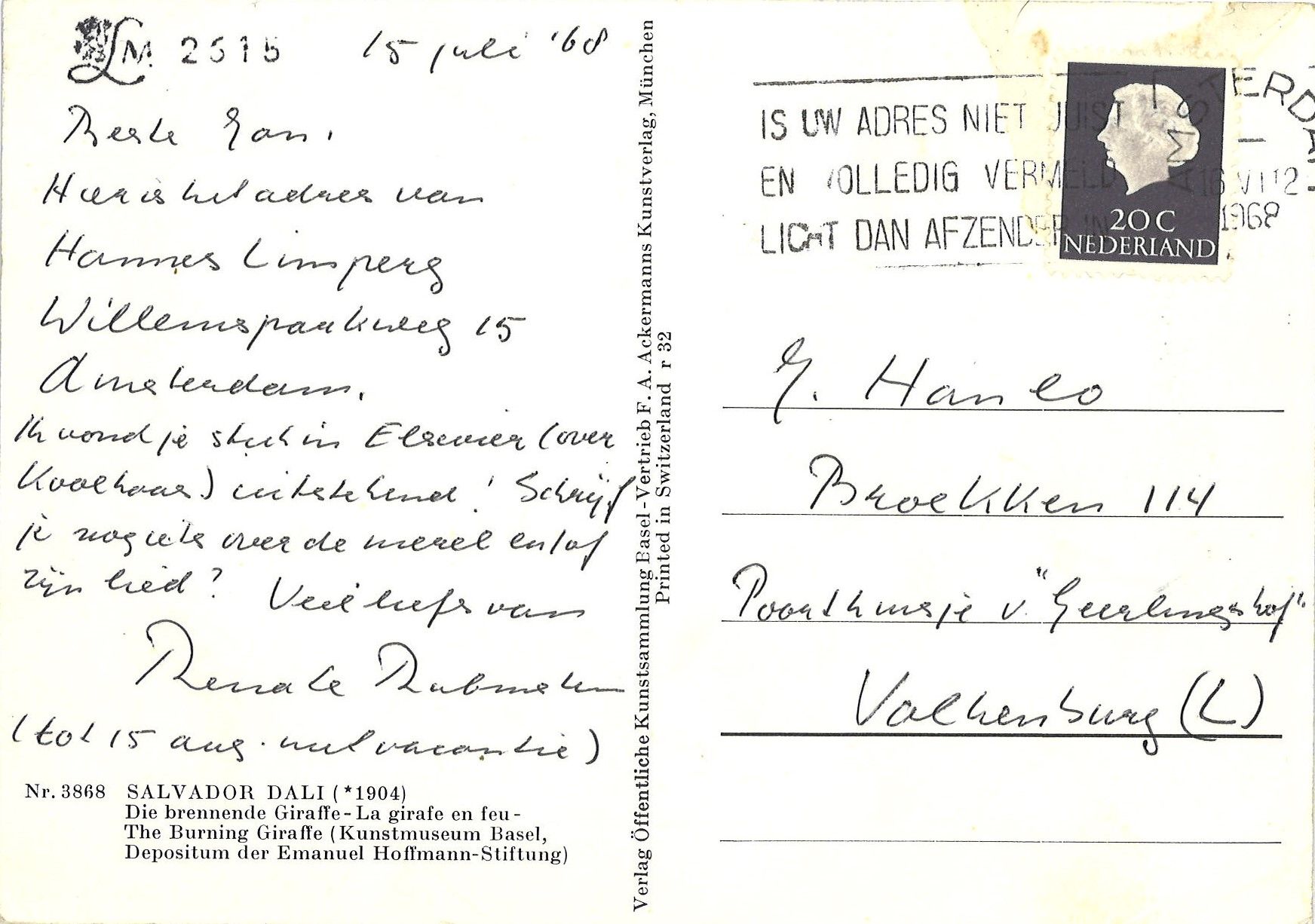 ‘Beste Hanlo, veel dank voor je brief, ik ben er erg trots op ...
