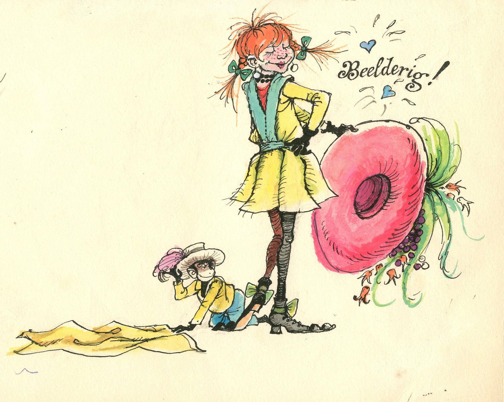 Op de illustraties van Carl Hollander heeft Pippi Langkous haar ...