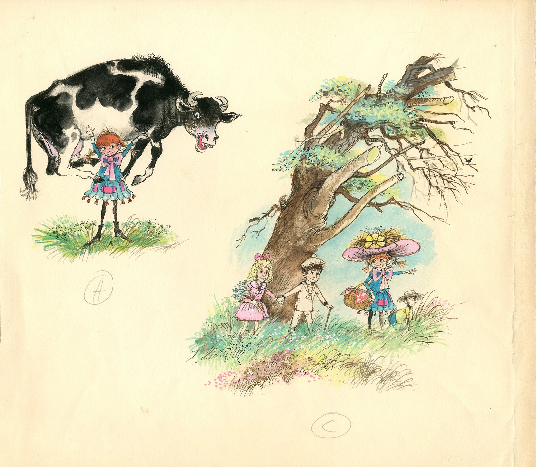 Op de illustraties van Carl Hollander heeft Pippi Langkous haar ...