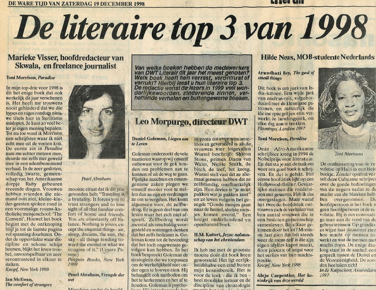 De literaire top 3 van 1998