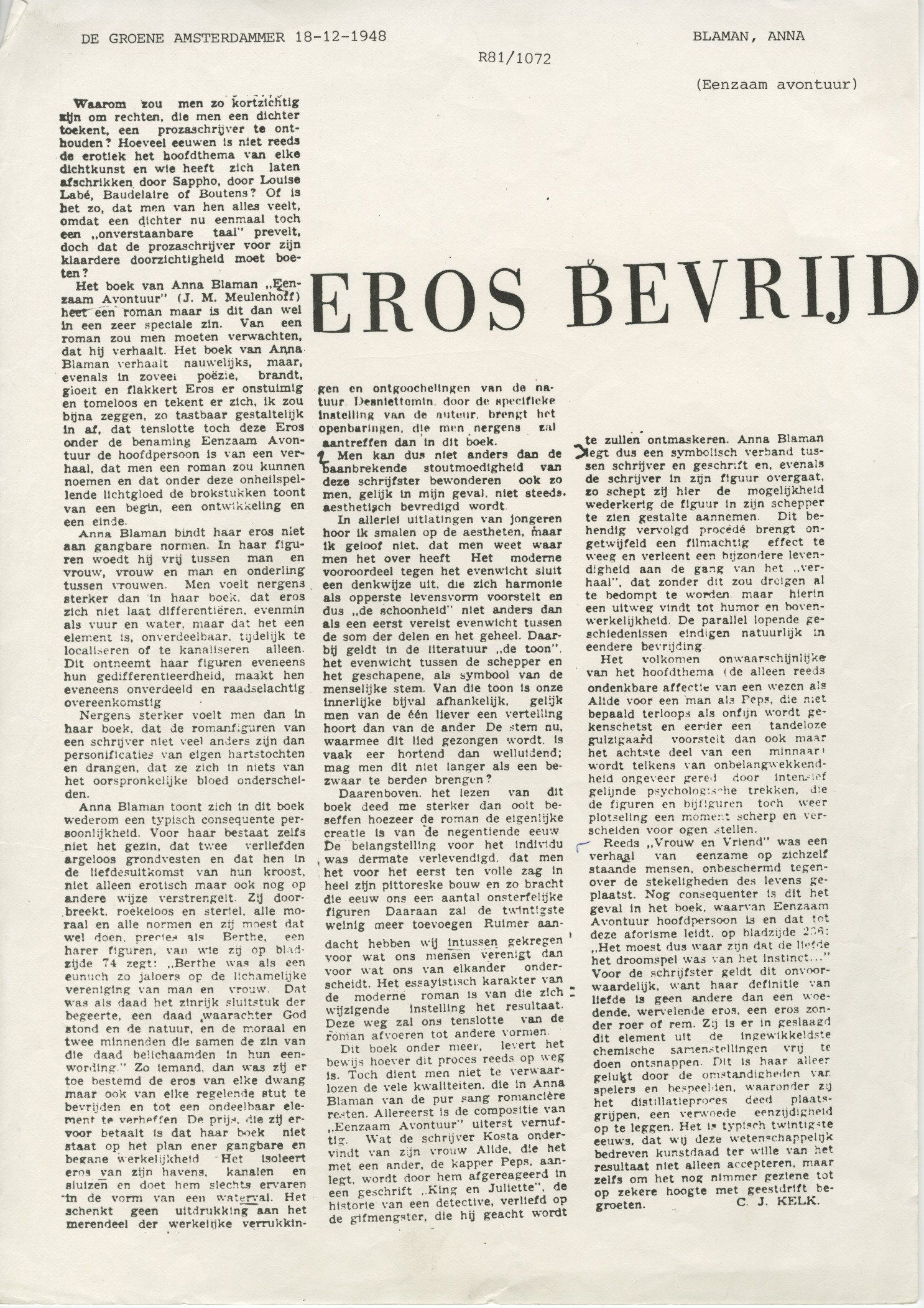 Anna Blaman - Eenzaam avontuur: vies geval of meesterwerk ...